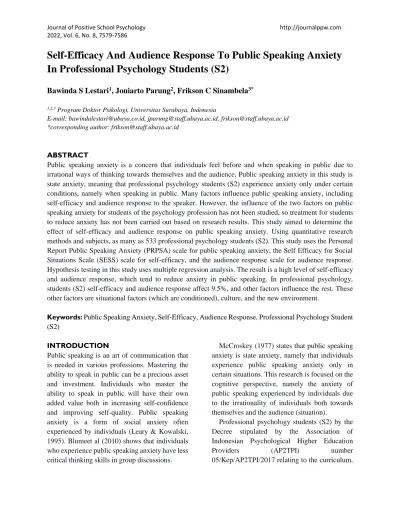 Self-Efficacy And Audience Response To Public Speaking Anxiety In ...