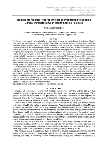 View of Training For Medical Records Officers As Preparation To Become ...