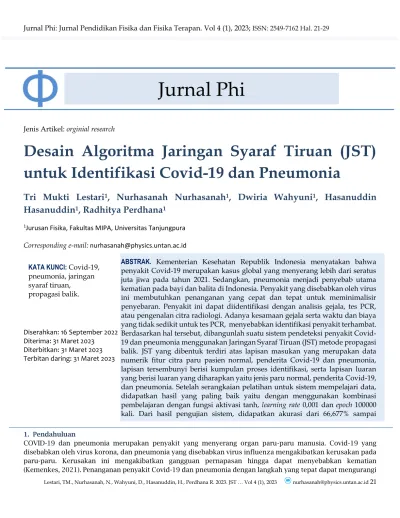 Desain Algoritma Jaringan Syaraf Tiruan (JST) untuk Identifikasi Covid ...